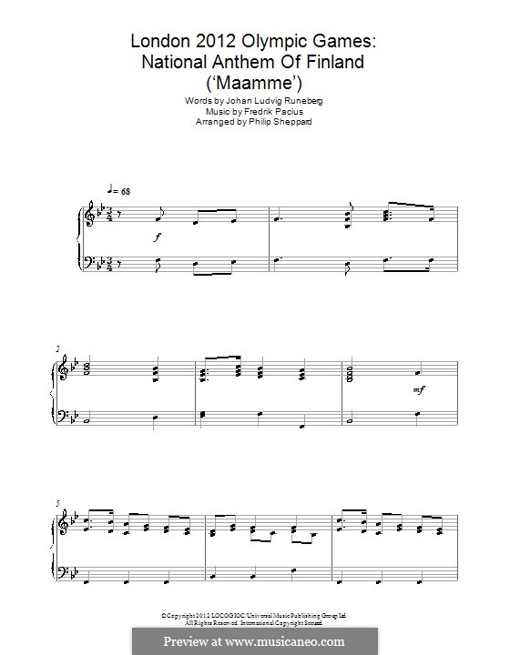 Maamme (Finnish National Anthem) by F. Pacius - sheet music on MusicaNeo