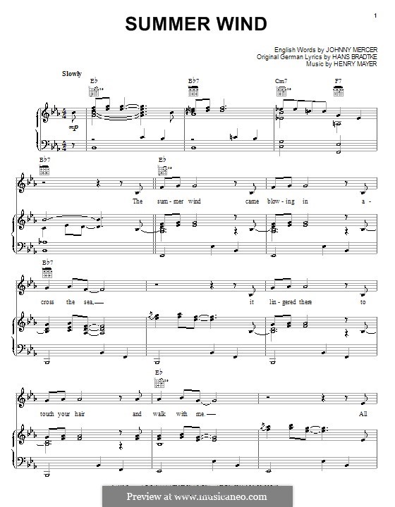 Summer Wind (Frank Sinatra) by H. Mayer - sheet music on MusicaNeo