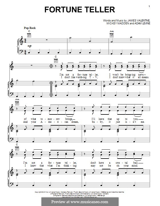 Fortune Teller (Maroon 5) by A. Levine, J. Valentine, M. Madden on ...
