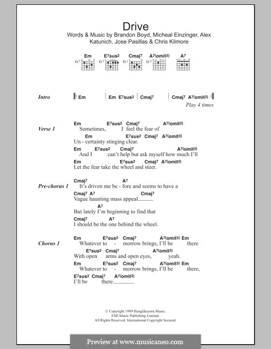 Drive (Incubus) by A. Katunich, B. Boyd, C. Kilmore, J. Pasillas II, M ...