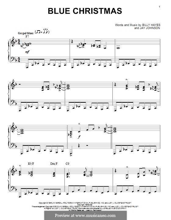 Piano version (Blue Christmas) by B. Hayes, J. Johnson on MusicaNeo