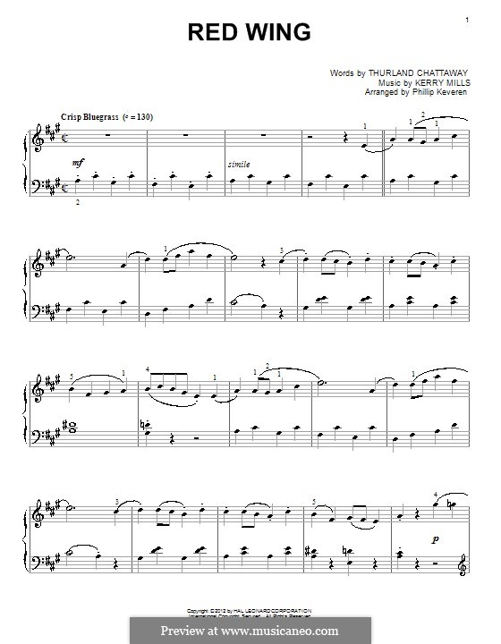 Red Wing (Thurland Chattaway) by K. Mills - sheet music on MusicaNeo