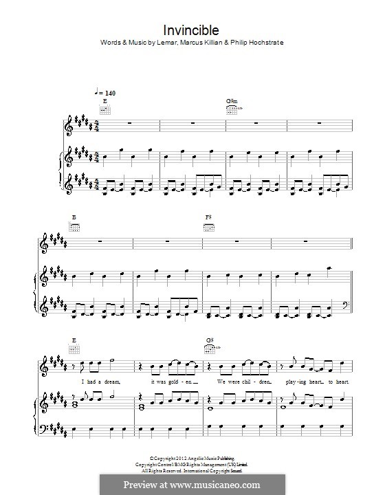 Invincible by Lemar, M. Killian, P. Hochstrate - sheet music on MusicaNeo