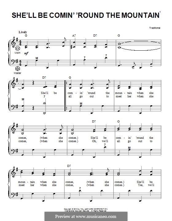 She'll Be Comin' 'Round the Mountain by folklore - sheet music on MusicaNeo