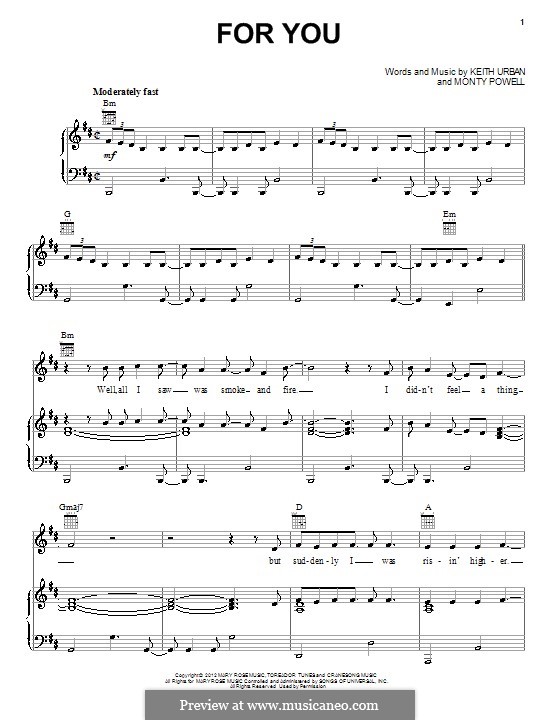 For You (Keith Urban) by M. Powell - sheet music on MusicaNeo
