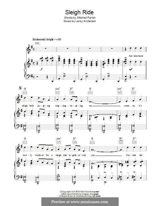 Vocal version (Sleigh Ride) by L. Anderson - sheet music on MusicaNeo