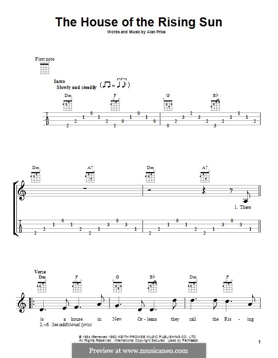 The House of the Rising Sun by A. Price - sheet music on MusicaNeo