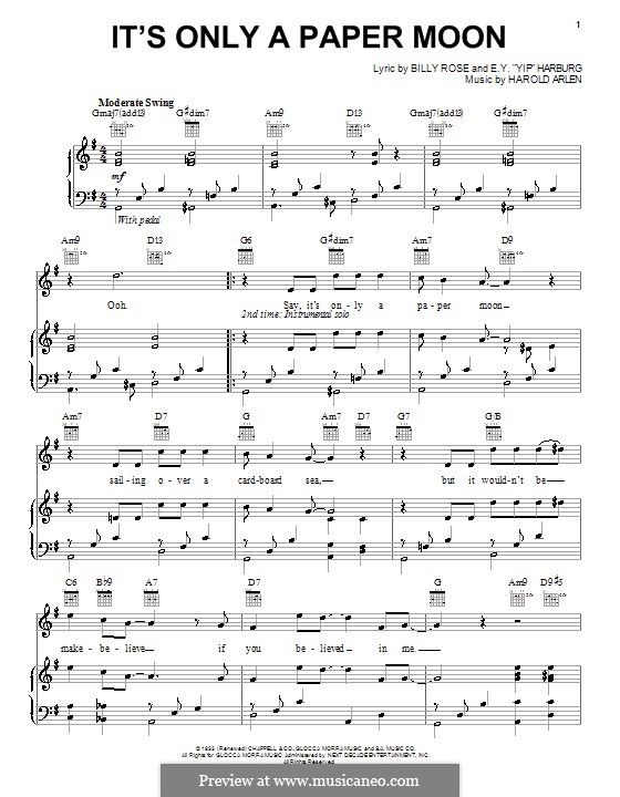 It's Only a Paper Moon by H. Arlen - sheet music on MusicaNeo