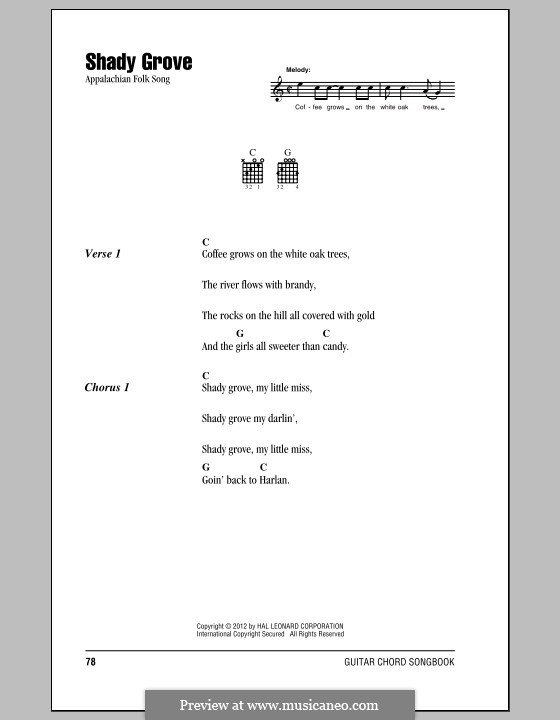 Shady Grove by folklore - sheet music on MusicaNeo