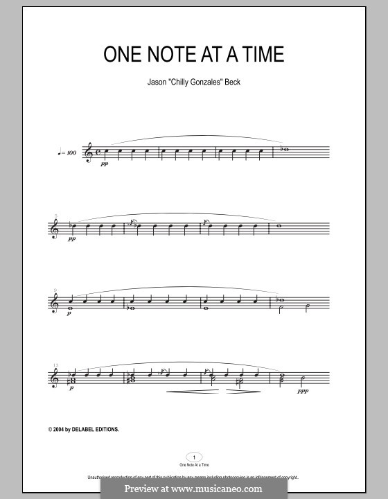 One Note At A Time by Chilly Gonzales - sheet music on MusicaNeo