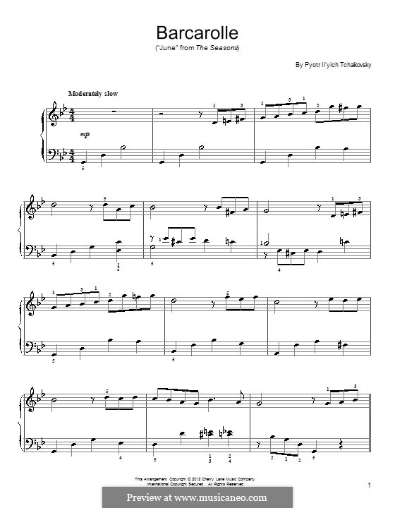 No.6 June (Barcarole) (The Seasons, TH 135 Op.37a) by P. Tchaikovsky on ...