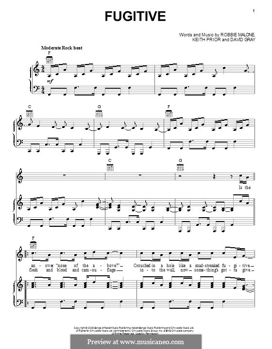 Fugitive by D. Gray, K. Prior, R. Malone - sheet music on MusicaNeo