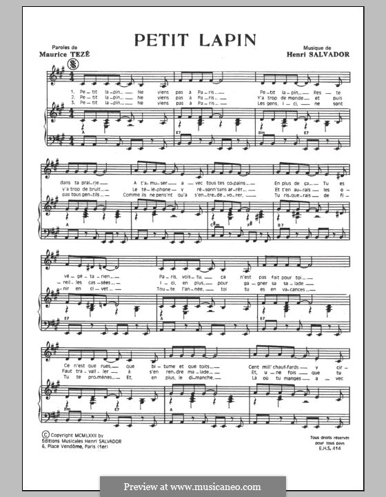 Petit Lapin by H. Salvador - sheet music on MusicaNeo