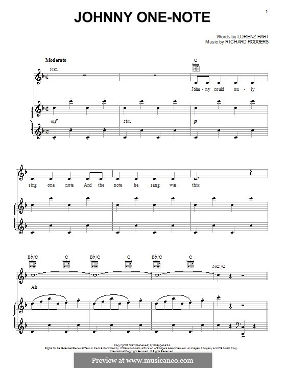 Johnny One Note by R. Rodgers - sheet music on MusicaNeo