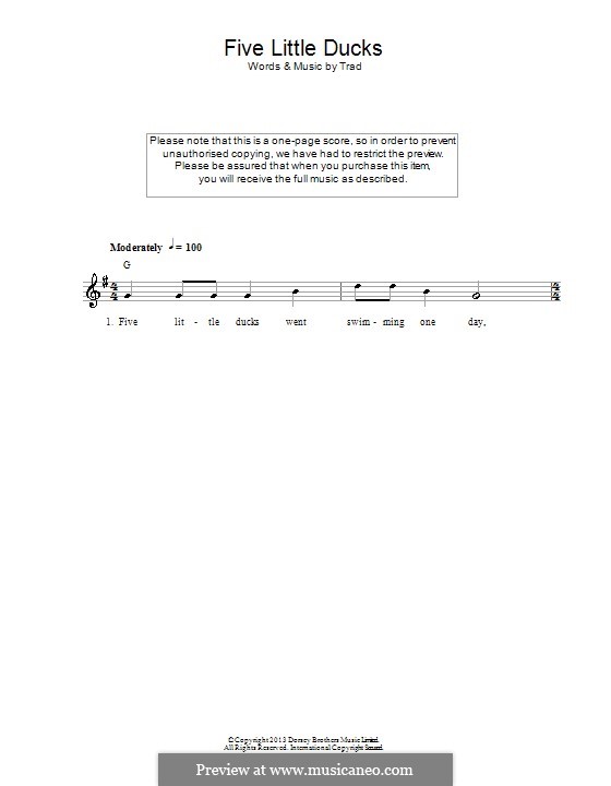 Five Little Ducks by folklore - sheet music on MusicaNeo