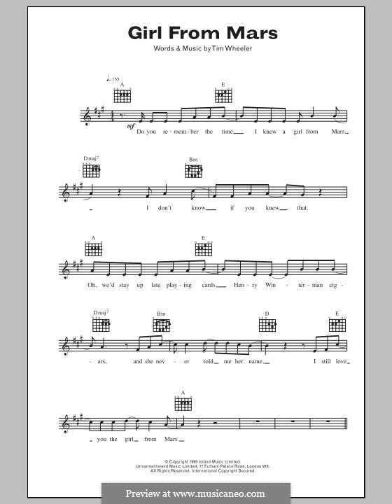 Girl from Mars (Ash) by T. Wheeler - sheet music on MusicaNeo
