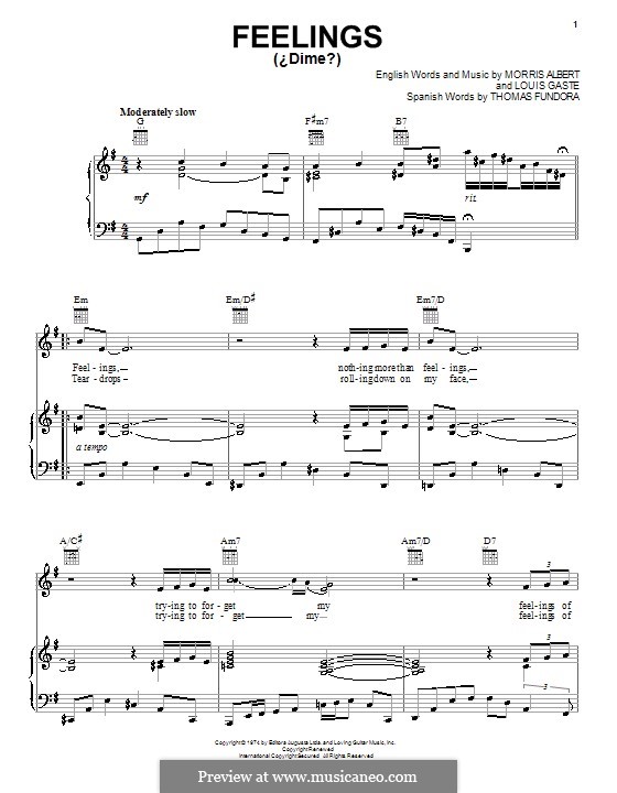 Feelings (Dime) by L. Gaste, M. Albert - sheet music on MusicaNeo