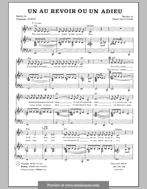 Au revoir ou un adieu by H. Salvador - sheet music on MusicaNeo
