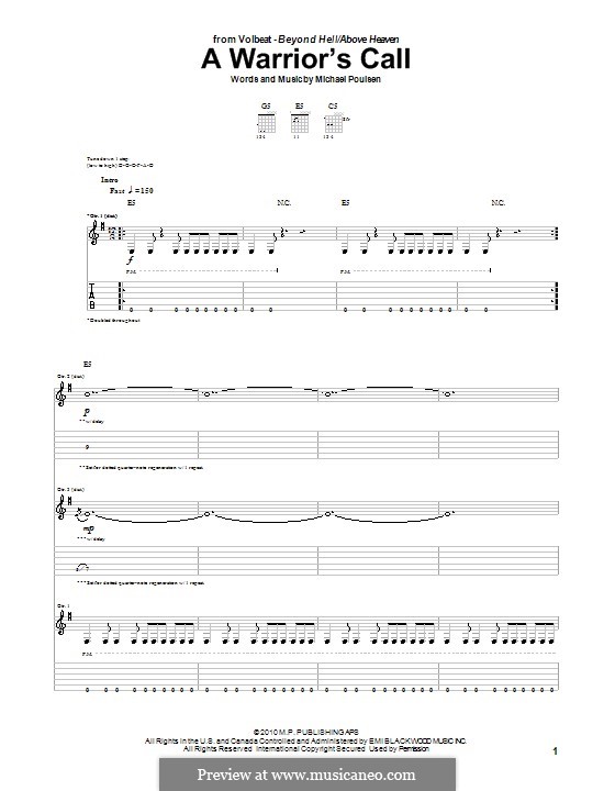 A Warrior's Call (Volbeat) by M. Poulsen - sheet music on MusicaNeo