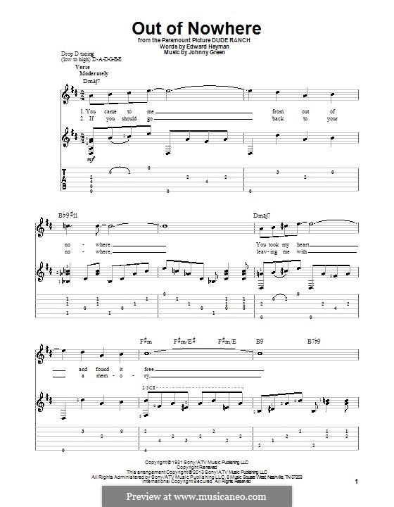 Out of Nowhere by J.W. Green - sheet music on MusicaNeo
