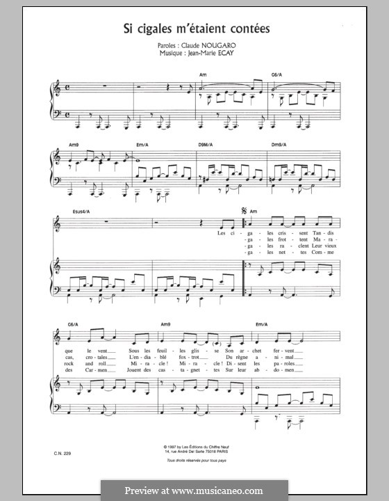 Si Cigales M'etaient Contees by J. Ecay - sheet music on MusicaNeo