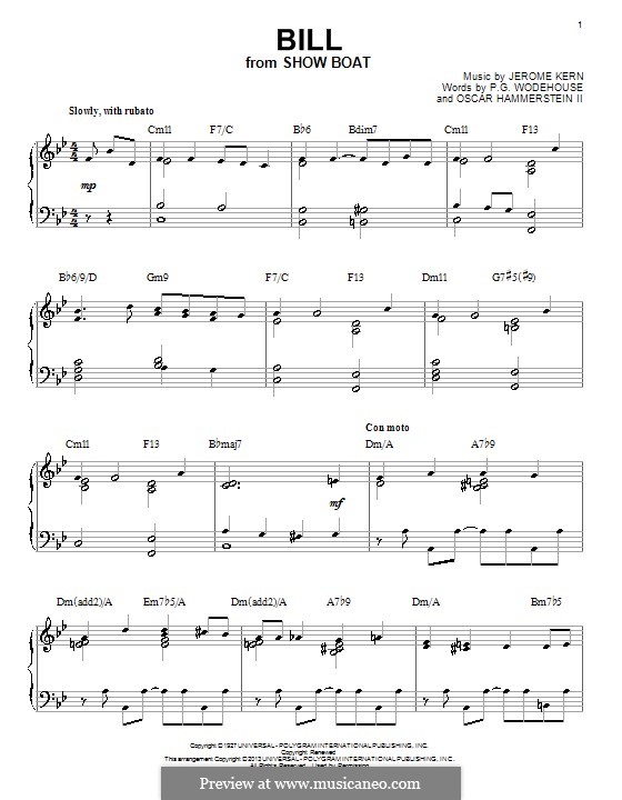 Bill by J. Kern - sheet music on MusicaNeo
