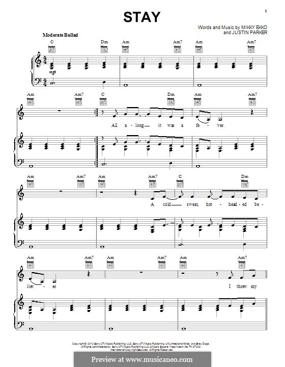 Stay (Rihanna) by J. Parker, E. Loelv, M. Ekko - sheet music on MusicaNeo