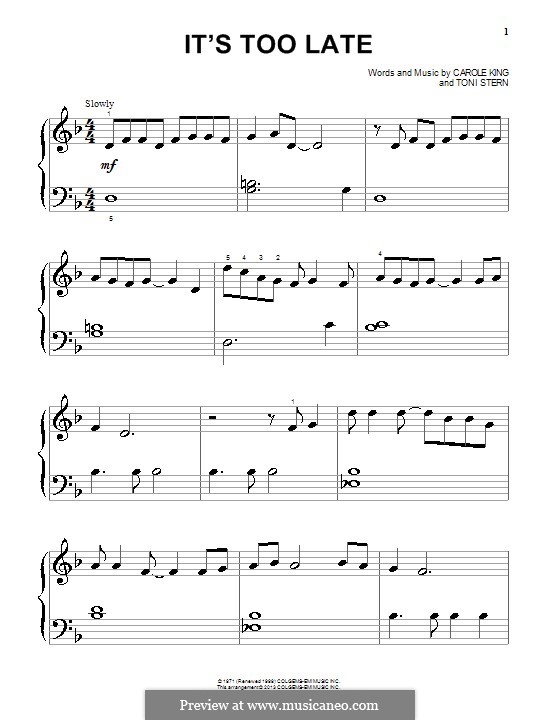 It's Too Late by C. King - sheet music on MusicaNeo