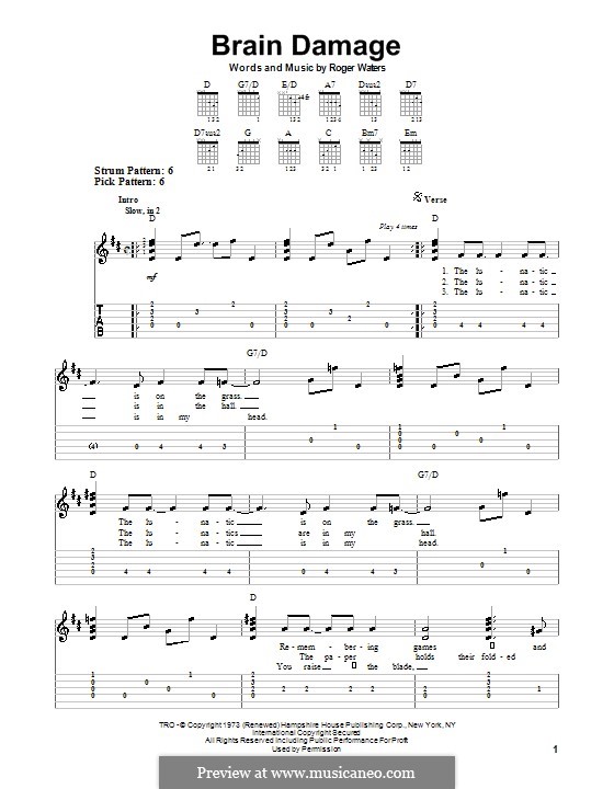 Brain Damage (Pink Floyd) by R. Waters - sheet music on MusicaNeo
