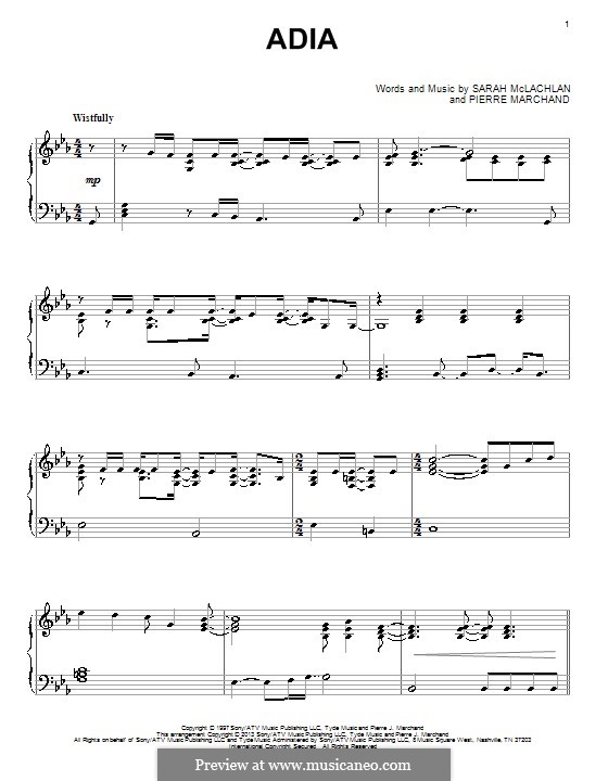 Adia by P. Marchand, S. McLachlan - sheet music on MusicaNeo