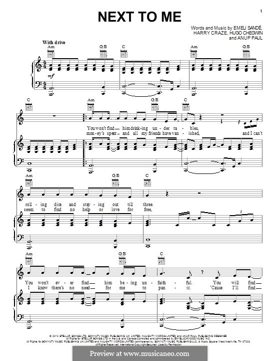 Next to Me by E. Sandé, H. Craze, H. Chegwin, A. Kumar Paul on MusicaNeo