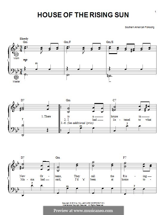House of the Rising Sun by folklore - sheet music on MusicaNeo