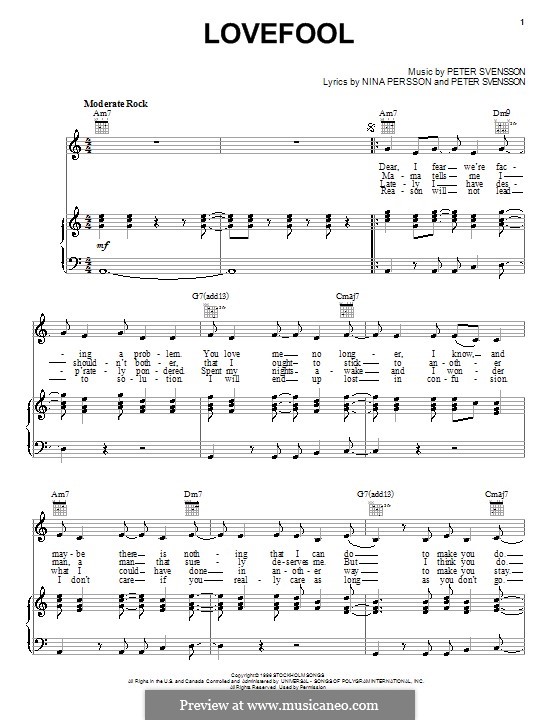 Lovefool (The Cardigans) by N. Persson, P. Svensson on MusicaNeo