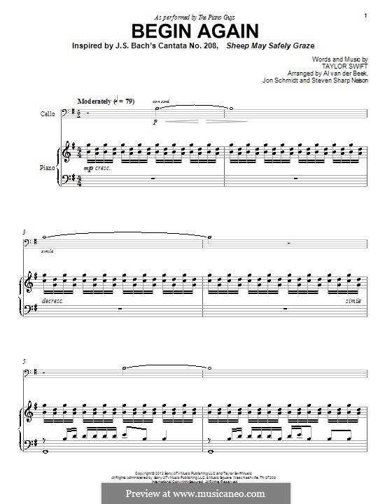 Begin Again by T. Swift - sheet music on MusicaNeo