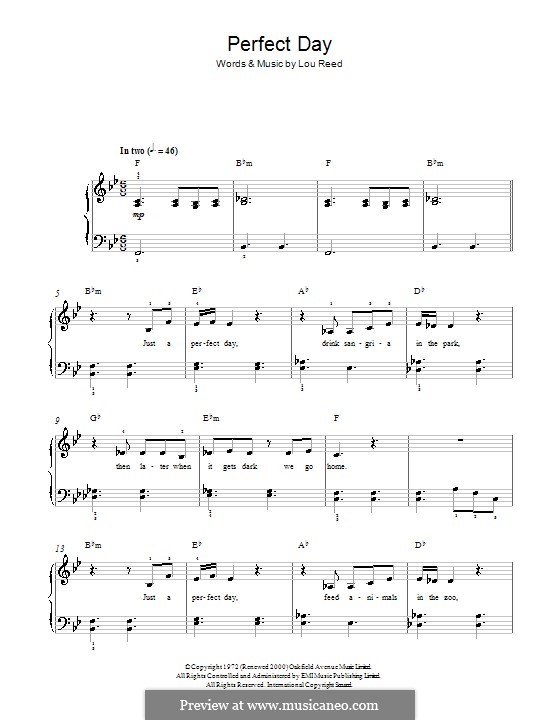 Perfect Day by L. Reed - sheet music on MusicaNeo
