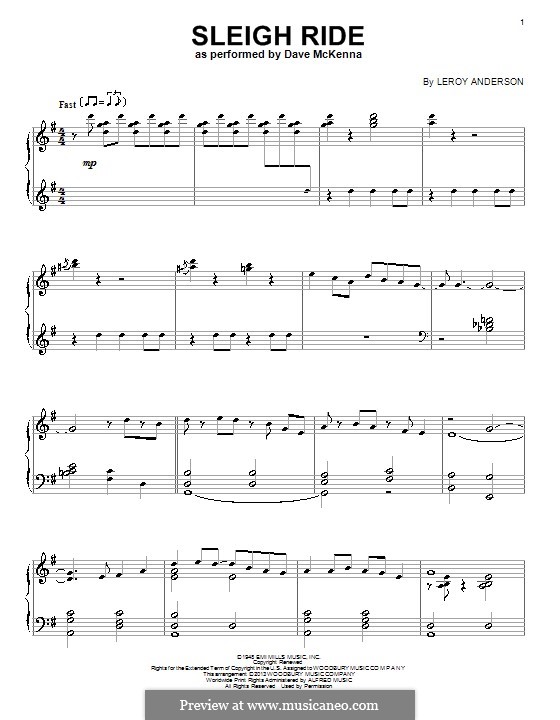 Piano version (Sleigh Ride) by L. Anderson - sheet music on MusicaNeo