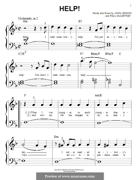 Help! (The Beatles) by J. Lennon, P. McCartney - sheet music on MusicaNeo