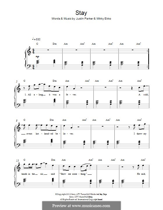 Stay (Rihanna) by J. Parker, E. Loelv, M. Ekko - sheet music on MusicaNeo