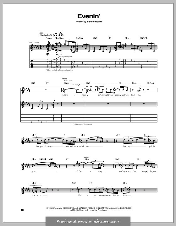 Evenin' by T-Bone Walker - sheet music on MusicaNeo
