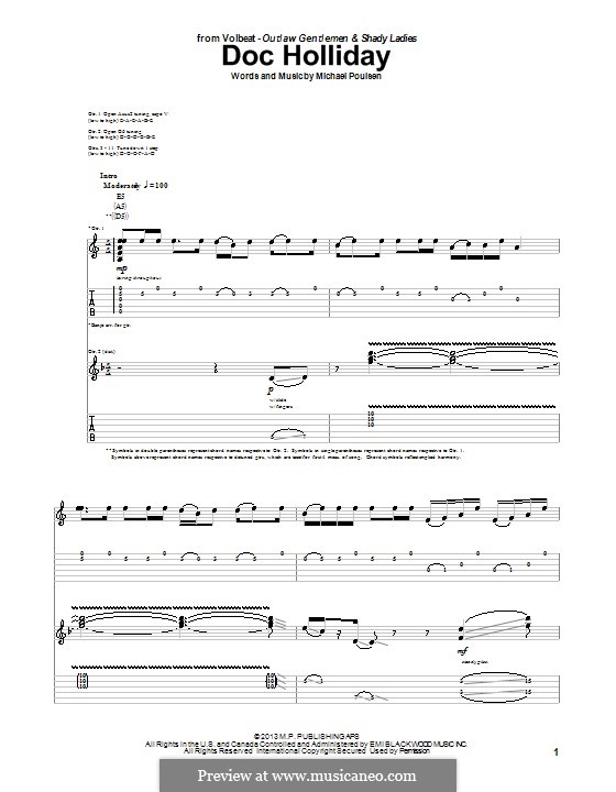 Doc Holliday (Volbeat) by M. Poulsen - sheet music on MusicaNeo