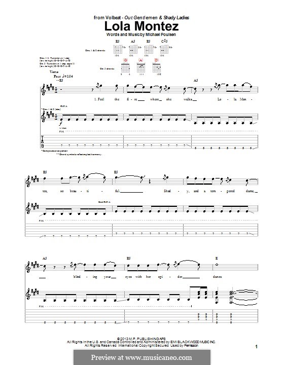 Lola Montez (Volbeat) by M. Poulsen - sheet music on MusicaNeo