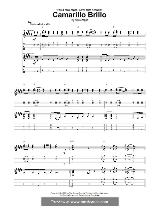 Camarillo Brillo by F. Zappa - sheet music on MusicaNeo