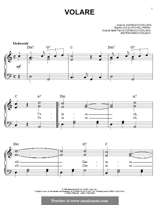 Volare (To Fly) by D. Modugno - sheet music on MusicaNeo