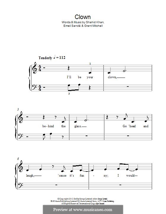 Clown by E. Sandé, S. Khan, G. Mitchell - sheet music on MusicaNeo