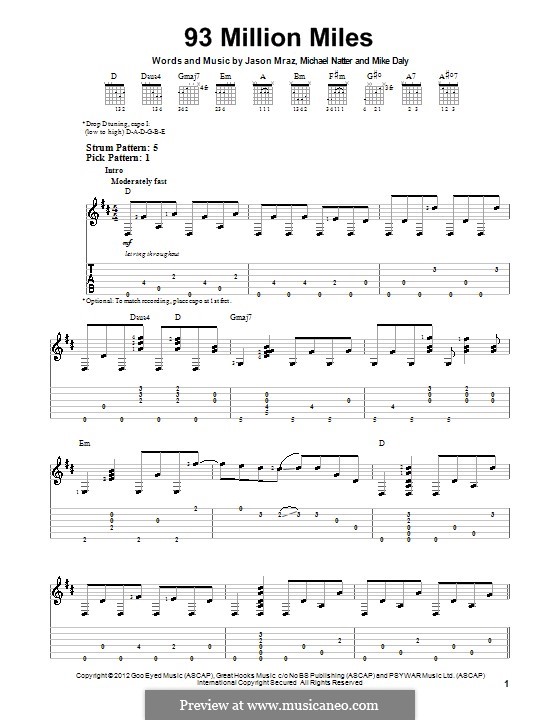 93 Million Miles by J. Mraz, M. Natter, M. Daly - sheet music on MusicaNeo