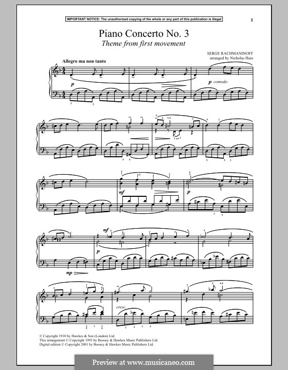 Piano Concerto No.3 in D Minor, Op.30 by S. Rachmaninoff on MusicaNeo