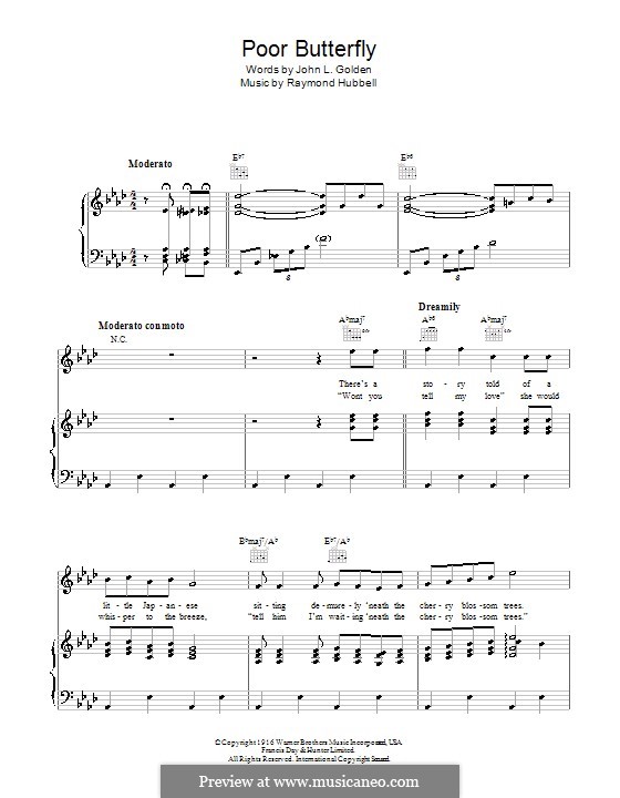 Poor Butterfly by R. Hubbell - sheet music on MusicaNeo