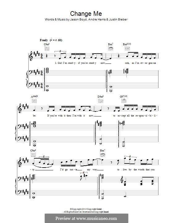 Change Me by A. Harris, J. Boyd, J. Bieber - sheet music on MusicaNeo