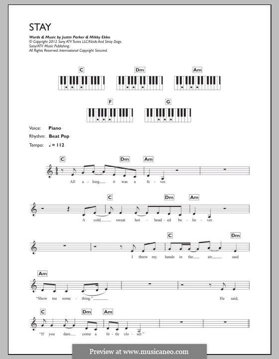 Stay (Rihanna) by J. Parker, E. Loelv, M. Ekko - sheet music on MusicaNeo