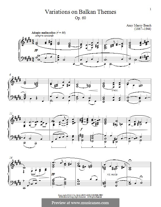 Variations on Balkan Themes, Op.60 by A.M. Beach - sheet music on MusicaNeo